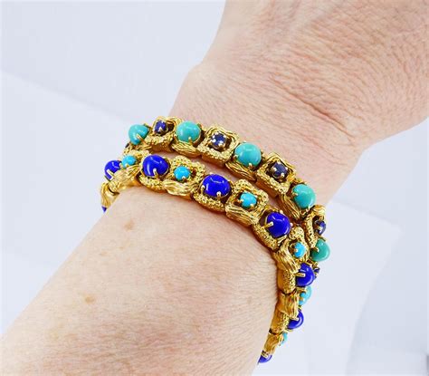 Vintage Tiffany And Co Bracelet Pair 18k Gold Gems Estate Jewelry For