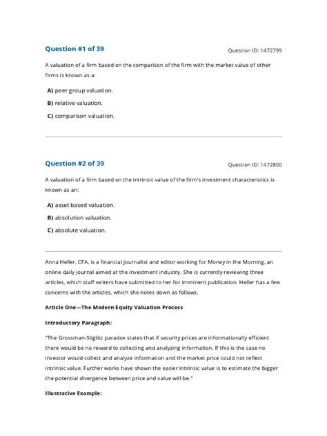 Reading 19 Equity Valuation Applications And Processes Pdf Valuation Finance Financial