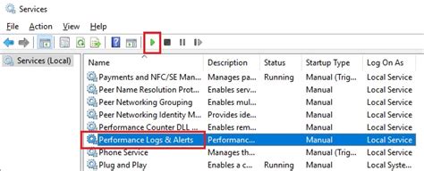 the performance logs and alerts service windows server 2016