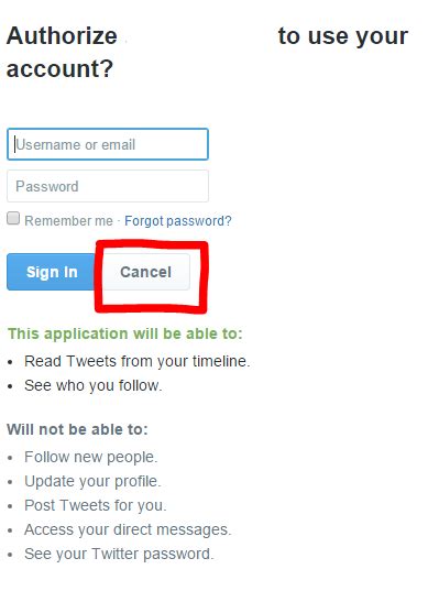 twitter how can i return the user to the login page if they click