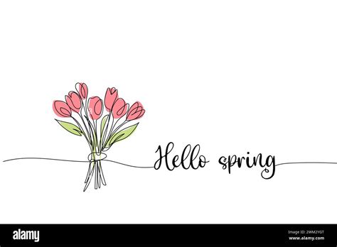 Hello Spring Bouquet Of Roses Line Art Drawing One Continuous Line