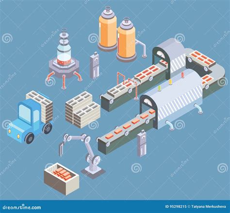 Automated Production Line Factory Floor With Conveyor And Various Machines Vector Illustration