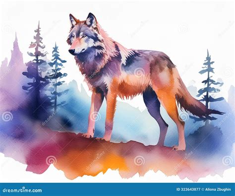 Watercolor Wolf Isolated With Clipping Path For Design Stock