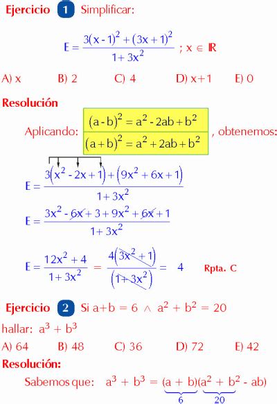 PRODUCTOS NOTABLES FÓRMULAS Y PROBLEMAS RESUELTOS