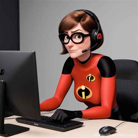 Helen Parr From Disney S The Incredibles Wearing Cosplay While Streaming On Her Computer Prompts