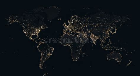 Global Illumination Map Showcasing Urban Sprawl And Population Distribution Stock Illustration