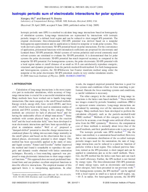 Pdf Isotropic Periodic Sum Of Electrostatic Interactions For Polar