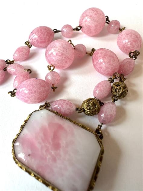 1920s Antique Czech Glass Choker Pink Czech Glass Be Gem