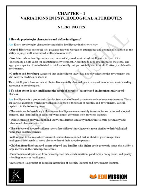 Chapter 1 Class 12th Ncert Notes Pdf Emotional Intelligence