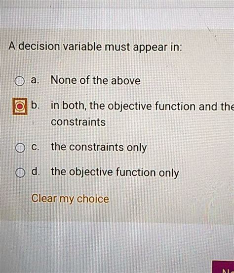 Solved Decision Variables Must Appear In A None Of The Above B Both