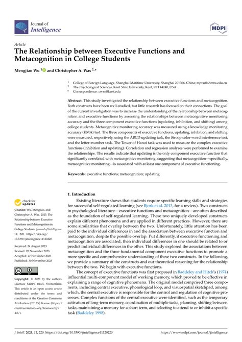 Pdf The Relationship Between Executive Functions And Metacognition In