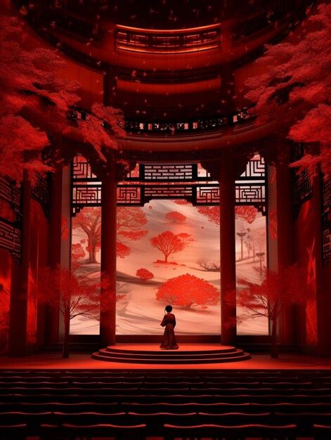 Premium Photo There Is A Man Standing In Front Of A Stage With A Red