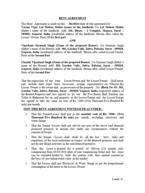 Rent Agreement Format Makaaniq Pdf Lease Leasehold Estate
