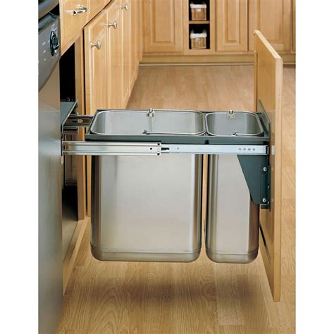REV A SHELF Top Mount Double Litre Litre Pullout Under Sink Waste Container Stainless