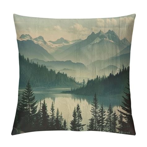 Creowell Nature Landscape Throw Pillow Cover Mountain Forest And Lake