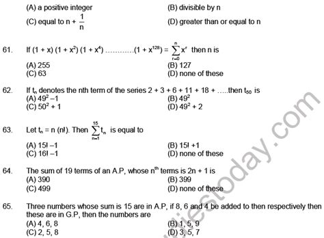 Jee Mathematics Sequence And Series Mcqs Set A With Answers