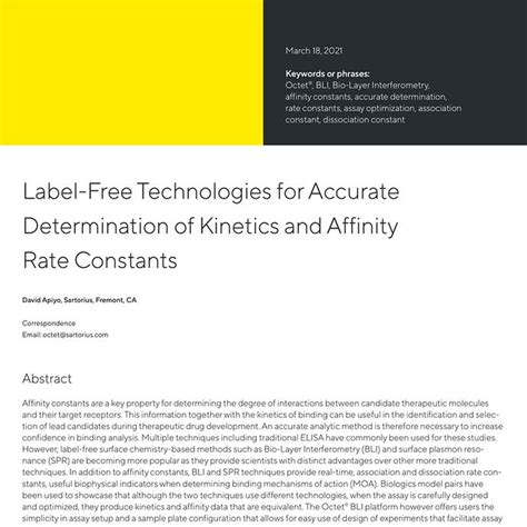 Label Free Technologies For Accurate Determination Of Affinity And