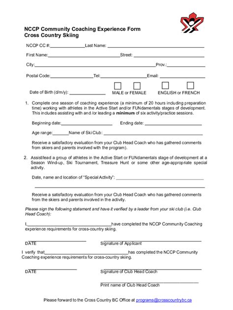 Fillable Online Nccp Community Coaching Experience Form Fax Email