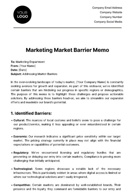 Free Marketing Market Barrier Memo Template To Edit Online