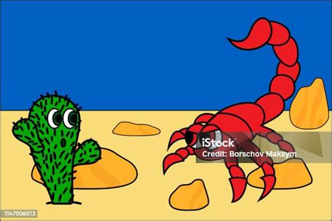 Kaktus Lucu Dan Kalajengking Marah Dalam Makanan Penutup Ilustrasi
