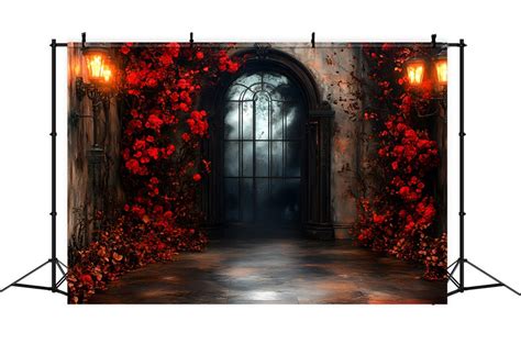 Halloween Gateway To Hell Red Flowers Backdrop Rr9 116