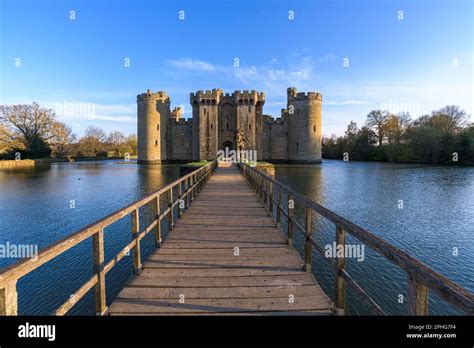 Bodiam Castle 14th Century Medieval Fortress With Moat And Soaring