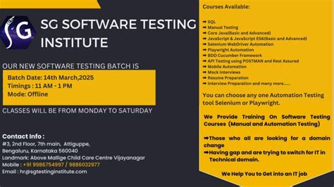 sg software testing institute we provide training on software testing