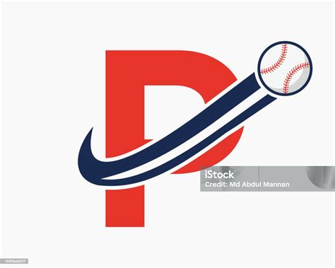초기 편지 P 야구 로고 개념 움직이는 야구 아이콘 벡터 템플릿 Championship에 대한 스톡 벡터 아트 및 기타 이미지
