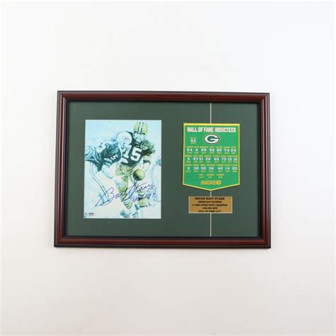 Bart Starr Signed Packers Custom Framed Photo Display Inscribed Hof 77