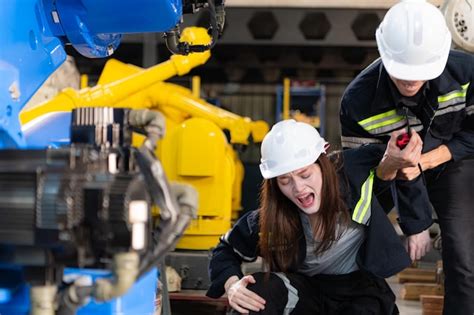 Premium Photo A Female Worker Suffered A Leg Accident While Working