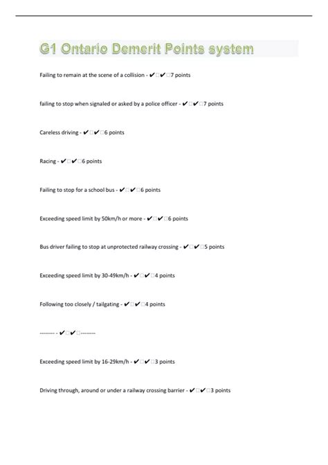 G1 Ontario Demerit Points System 72 Questions With Complete Solutions