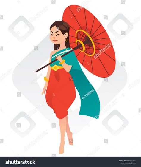 Thai Women Traditional Dress Stock Vector Royalty Free 1382832287