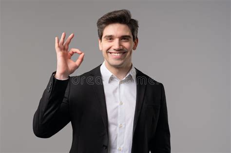 Positive Mature Businessman With Ok Okay Hand Sign Gesture Happy Man