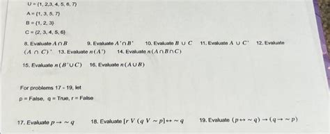 Solved U {1 2 3 4 5 6 7} A {1 3 5 7} B {1 2