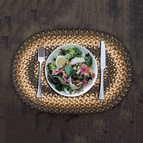 Homespice Kilimanjaro Jute Braided Placemat Set Of 4 Oval 10x15 Black