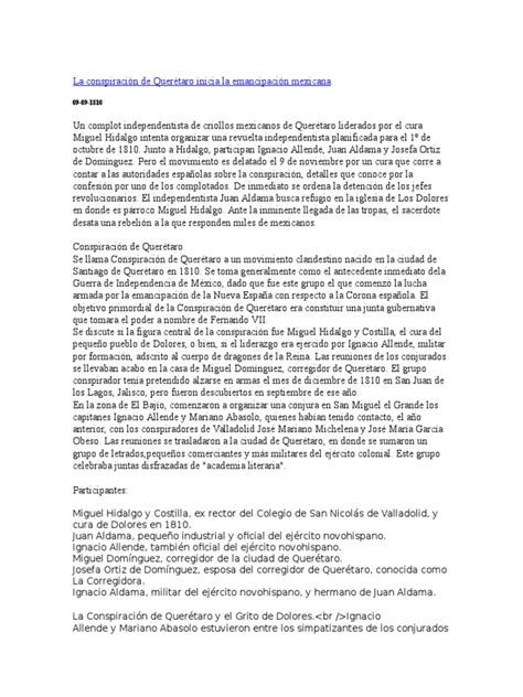 La Conspiración De Querétaro Inicia La Emancipación Mexicana Pdf