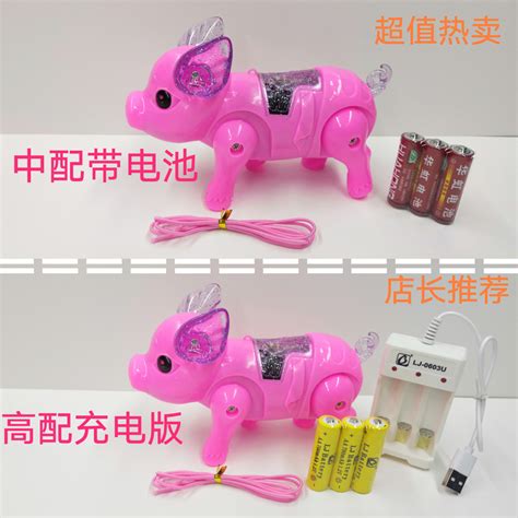 抖音同款玩具电动牵绳小猪会走路的发光唱歌纤拉线儿童灯笼猪八戒虎窝淘