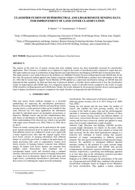 Pdf Classifier Fusion Of Hyperspectral And Lidar Remote Sensing Data For Improvement Of Land