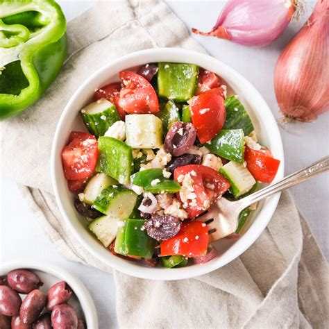 Greek Recipes Greek Salad With Cucumber Bell Pepper Tomato Feta