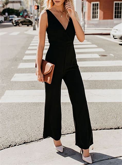 Sleeveless Deep V Wide Leg Jumpsuits Ckk7731354 Size S Color Black