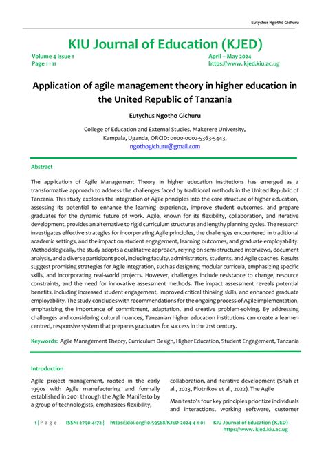 Pdf Application Of Agile Management Theory In Higher Education In The