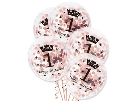 Balony przezroczyste z różowo złotym konfetti na roczek 30 cm 100 szt Dobra Cena Sklep