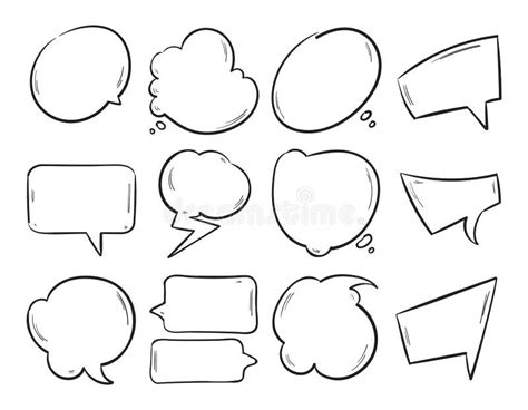 Doodle Blank Speech Bubbles Hand Drawn Cartoon Thinking Shapes Vector