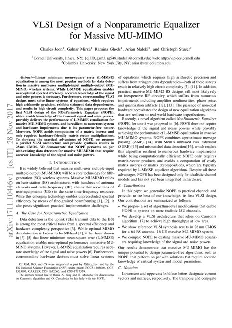 Pdf Vlsi Design Of A Nonparametric Equalizer For Massive Mu Mimo