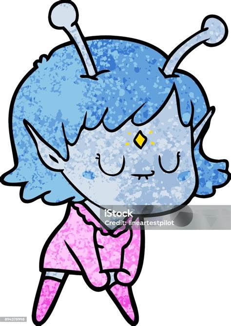Cartoon Alien Girl Doing Muscle Pose Stock Illustration Download