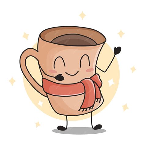 Premium Vector Cute Kawaii Coffee Cup Character Vector Hand Drawn