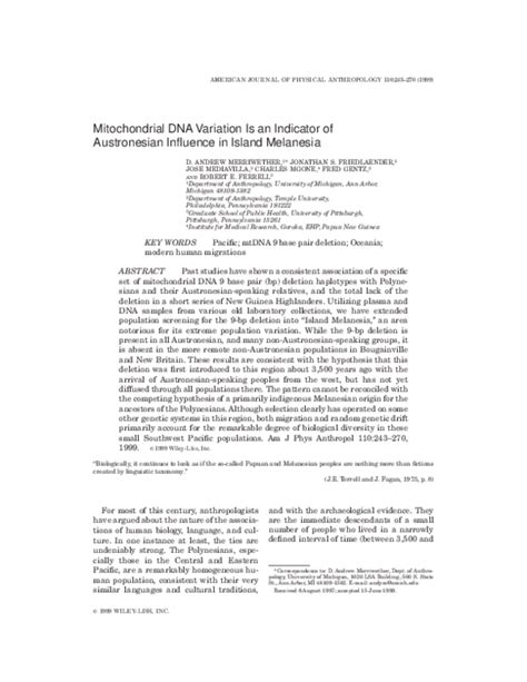 Pdf Mitochondrial Dna Variation Is An Indicator Of Austronesian