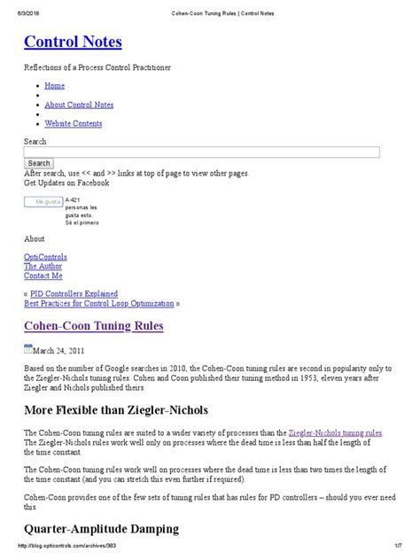 Cohen Coon Tuning Rules Control Notes Control Theory Cybernetics