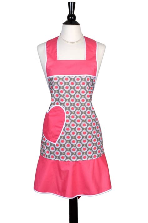 Womens Ruffled Apron Flirty Ruffled Flounce Coral And Gray