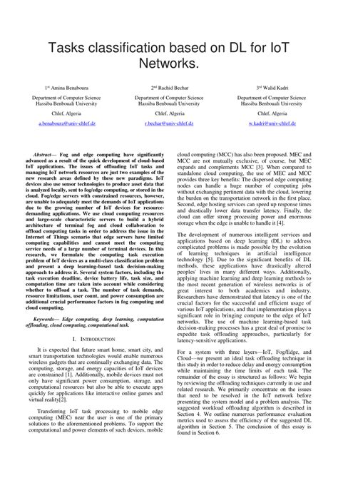 Pdf Tasks Classification Based On Dl For Iot Networks